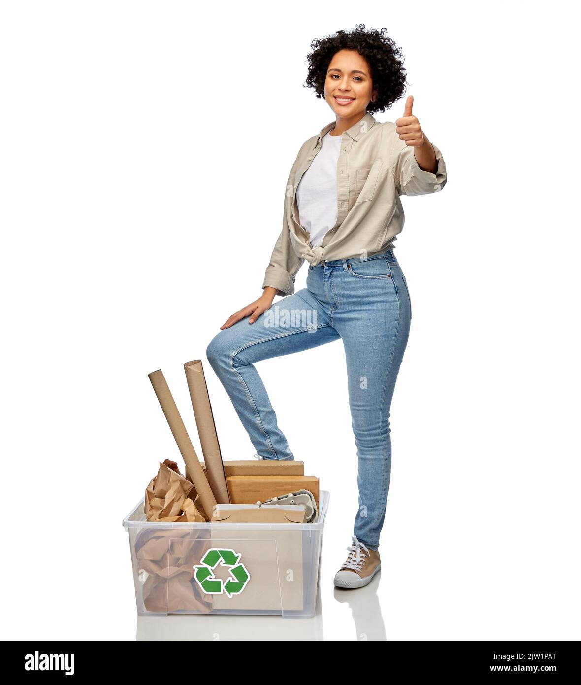 happy woman sorting paper waste Stock Photo - Alamy