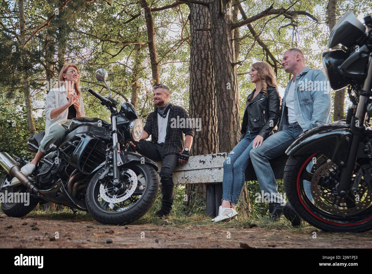 Meeting A company of friends of motorcyclists bikers on motorcycles ...