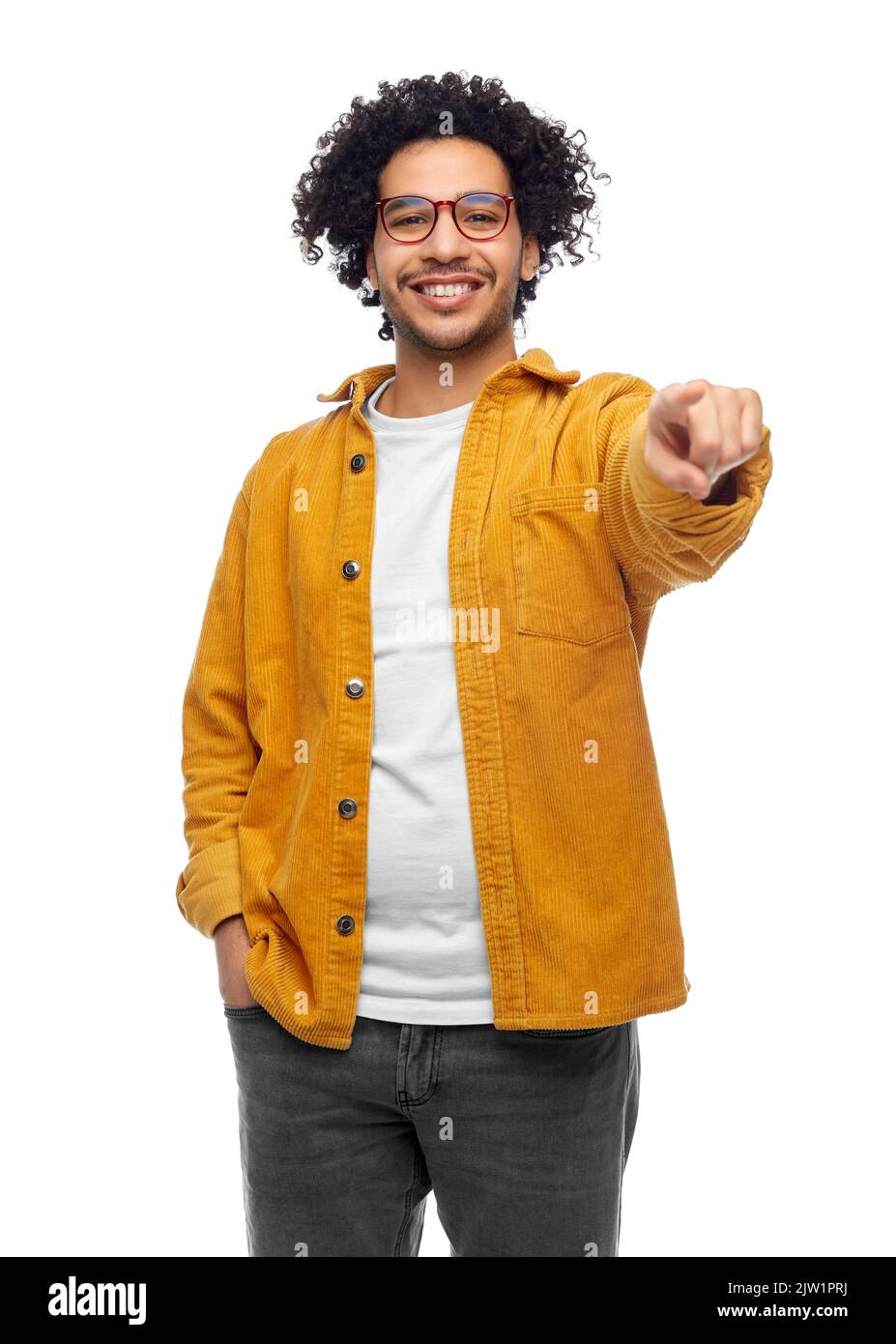 happy man in glasses pointing finger to camera Stock Photo - Alamy