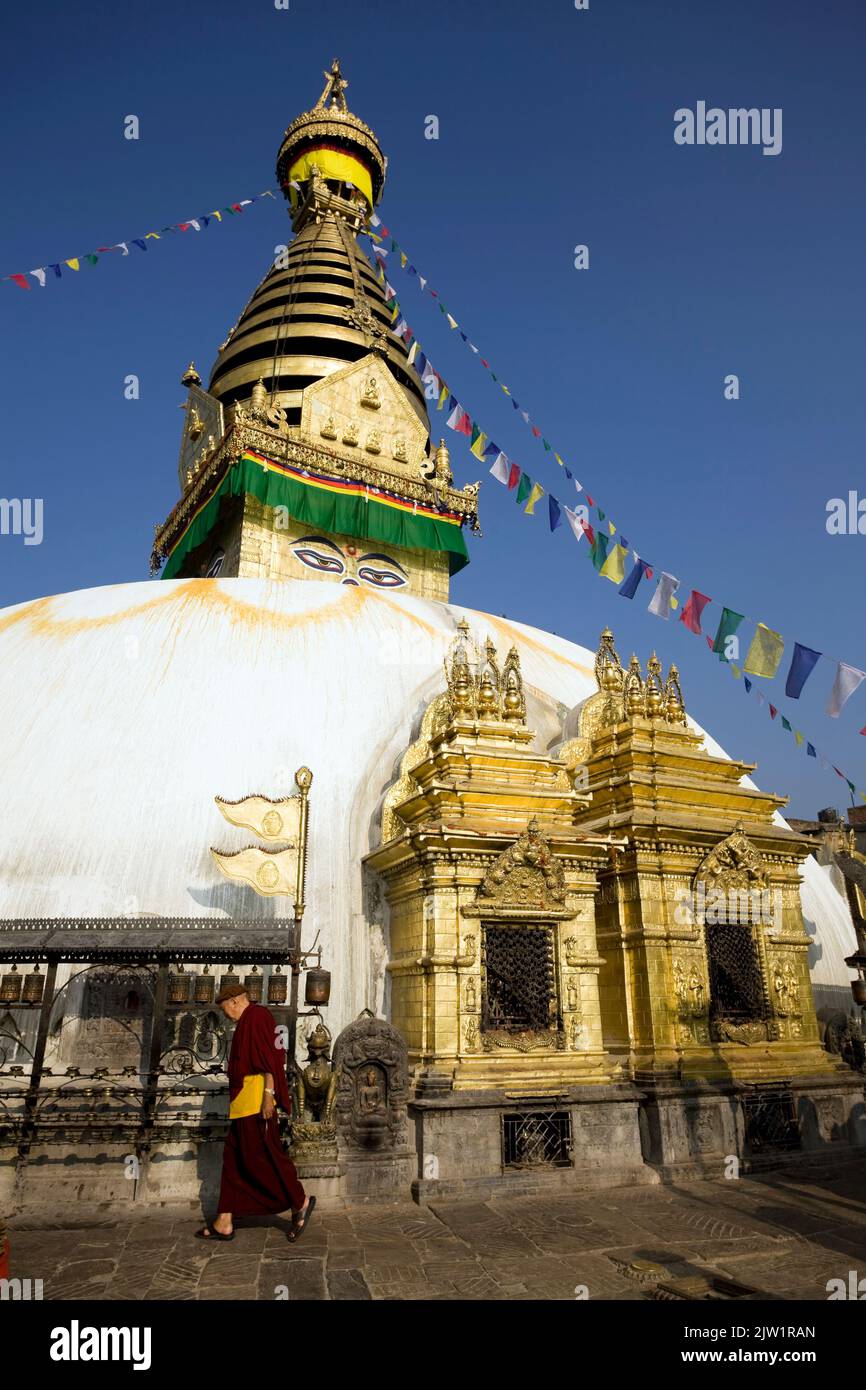 Kathmandu, Nepal - Ocotober 7, 2012: Swayambhunath stupa is an ancient ...