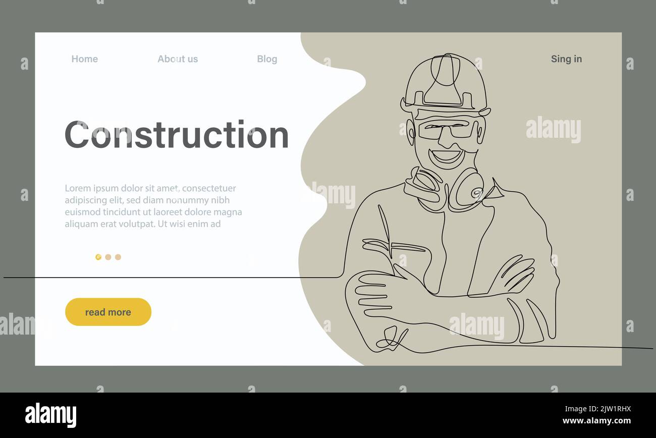 Vector landing page of architecture works with protective face masks ...