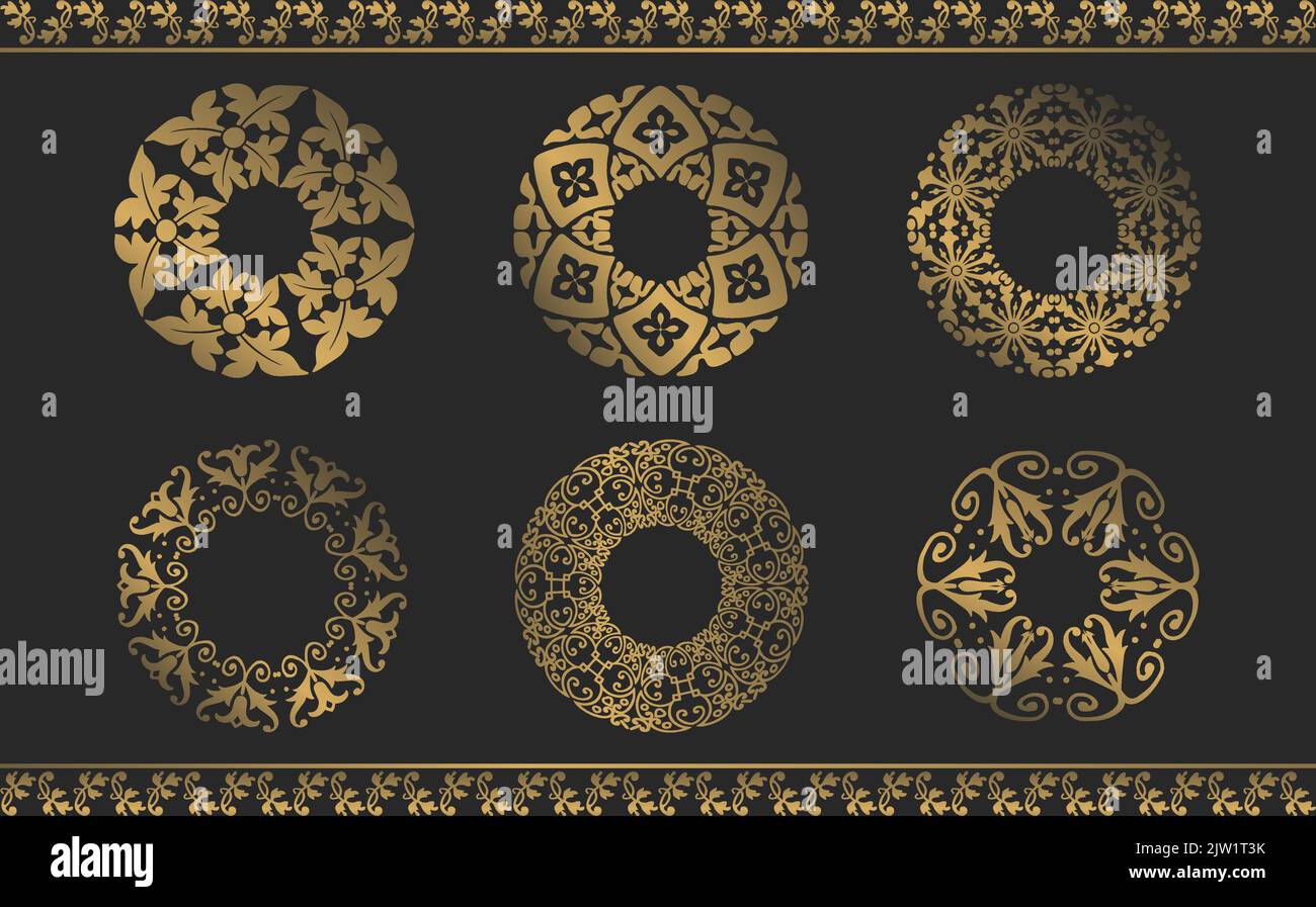 collection of luxurious ornament circle patterns. Circular gold baroque ...