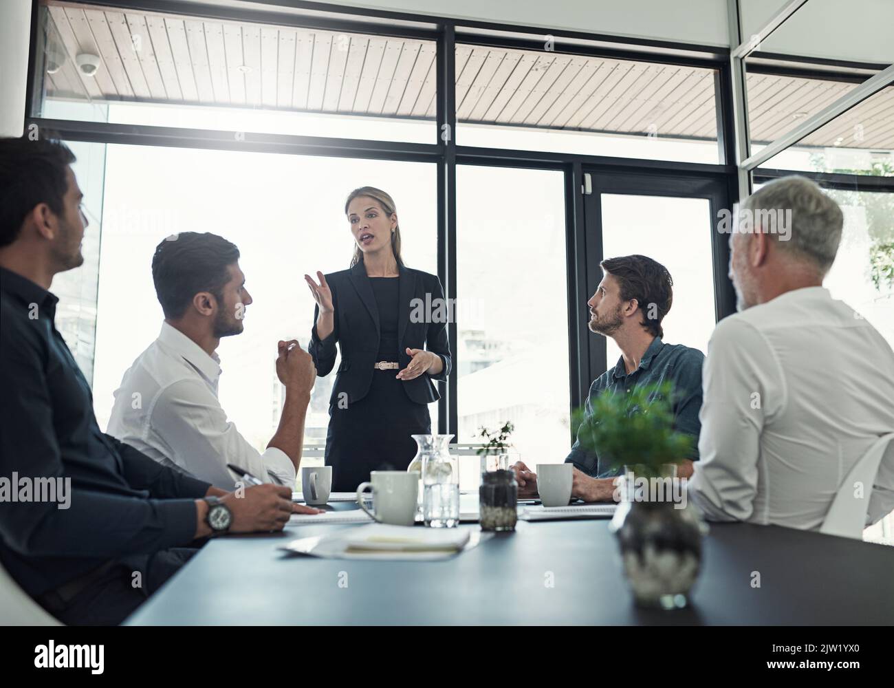 Bringing up some important talking points. a businesswoman talking to ...