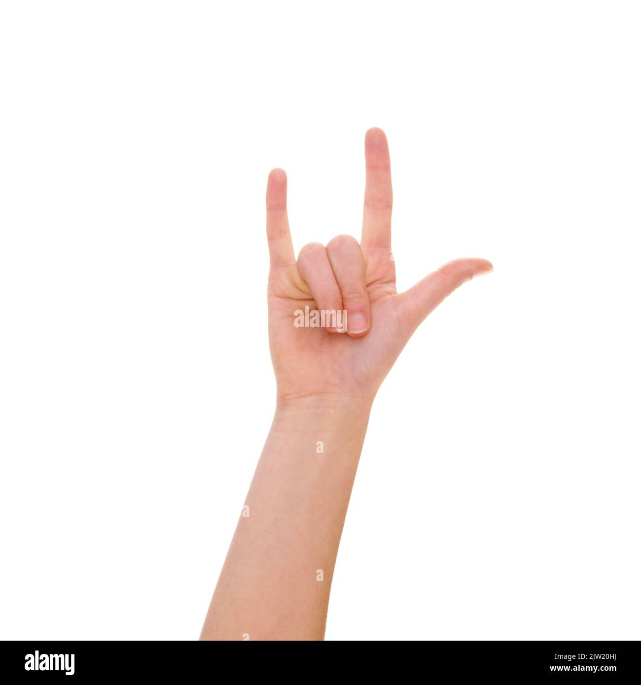 Giving you a sign. a hand showing a gesture isolated on white Stock ...