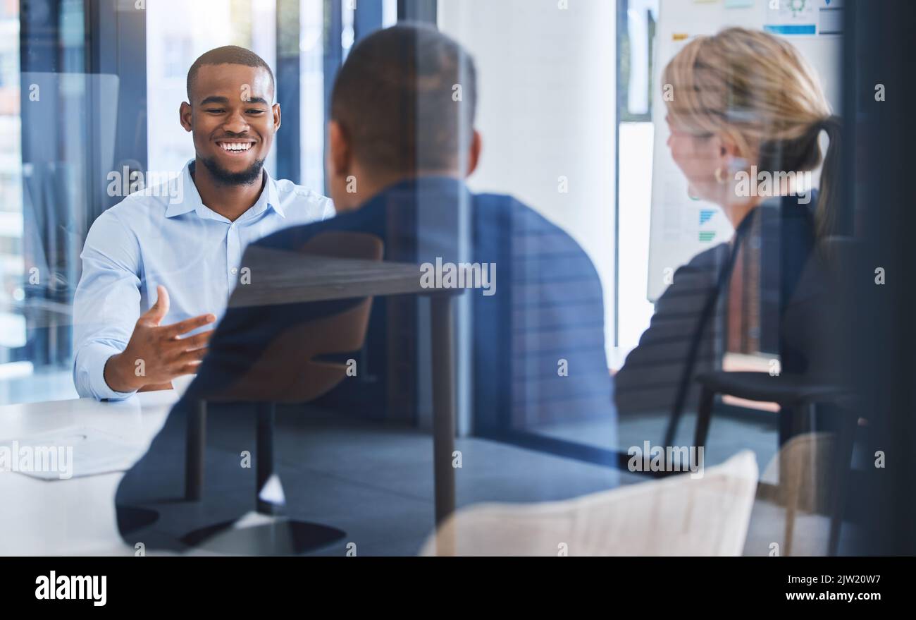 Business people talking in interview with employee, meeting for ...