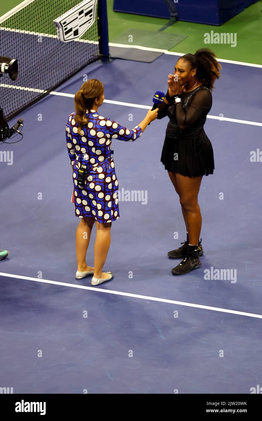 US OPEN - DAY 5, Flushing Meadows, New York, USA. , . An emotional Serena Williams holds back ...