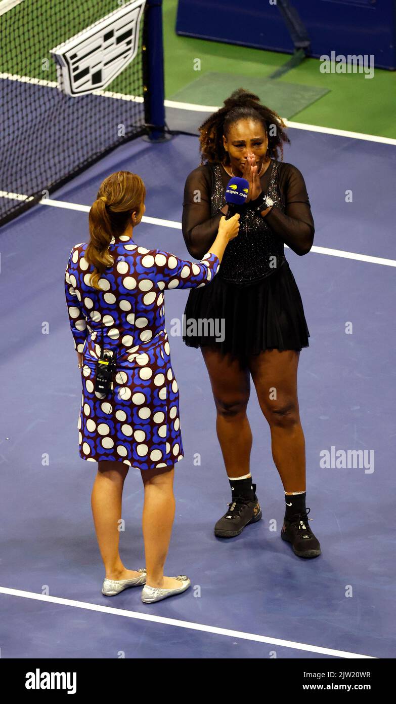 US OPEN - DAY 5, Flushing Meadows, New York, USA. , . An emotional Serena Williams holds back ...