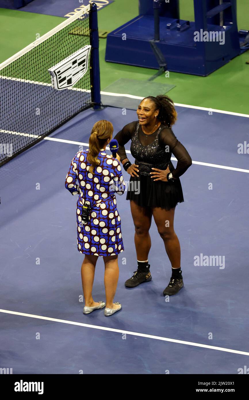 US OPEN - DAY 5, Flushing Meadows, New York, USA. , . An emotional Serena Williams holds back ...