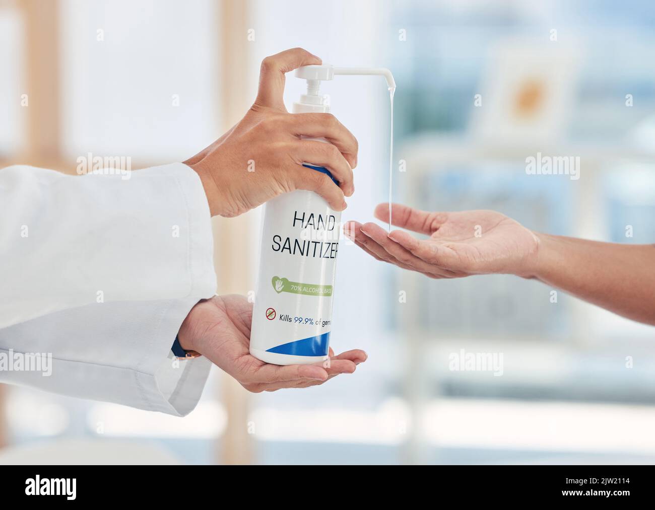 Clean hands, sanitize and safety from bacteria, disease or germs for ...