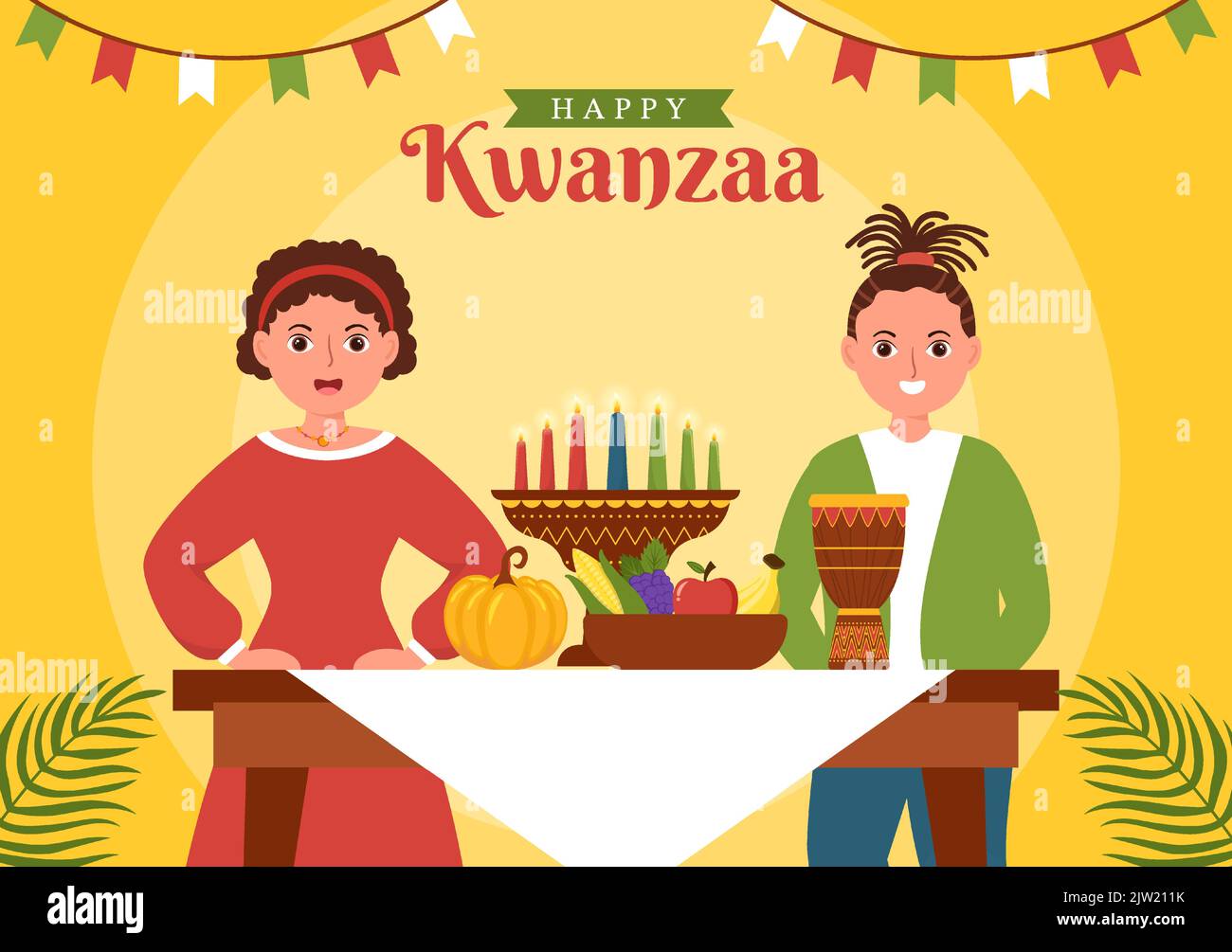 Happy Kwanzaa Holiday African Template Hand Drawn Cartoon Flat ...
