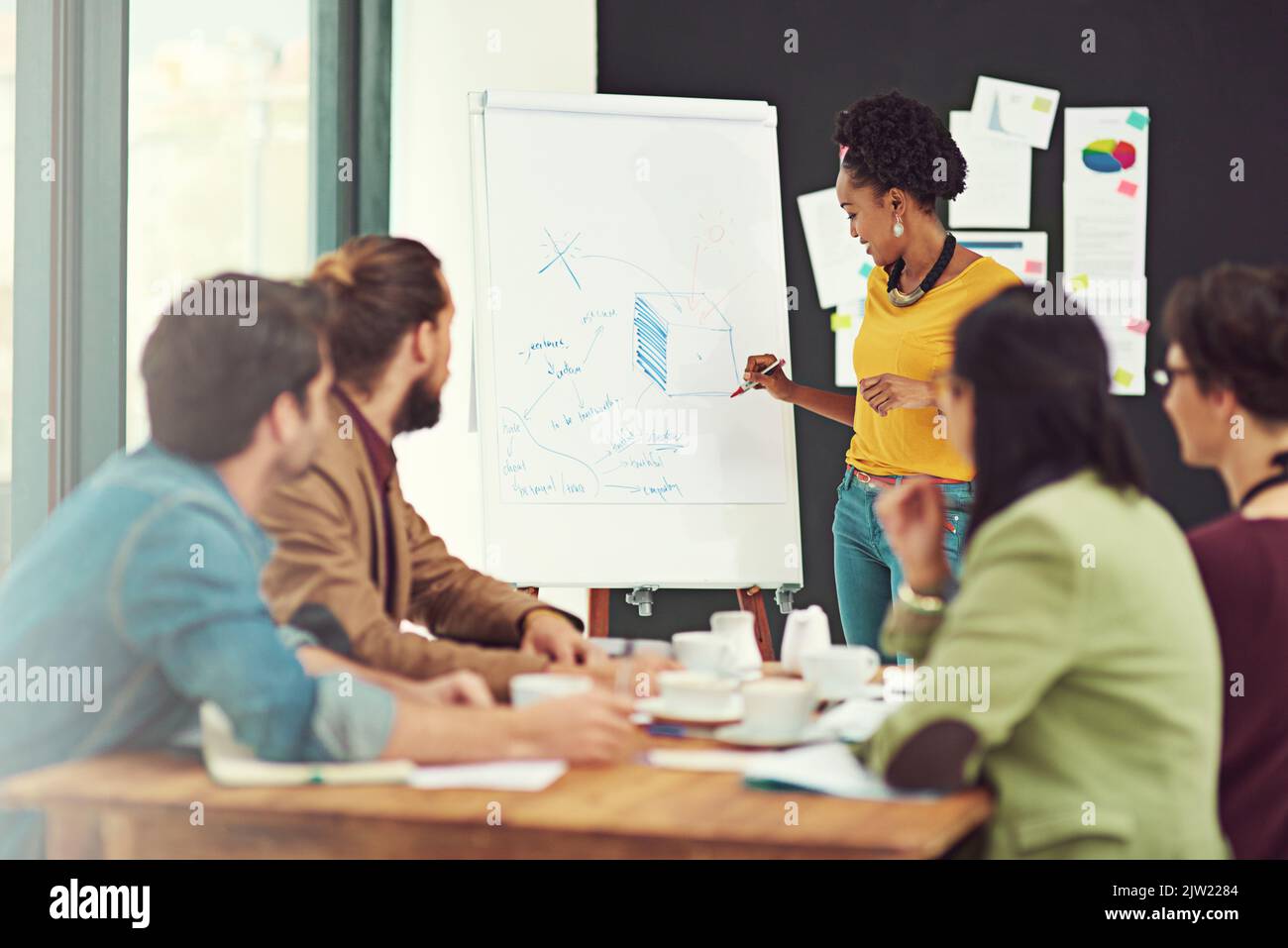 Defining their ideas further. a young creative giving a presentation to ...