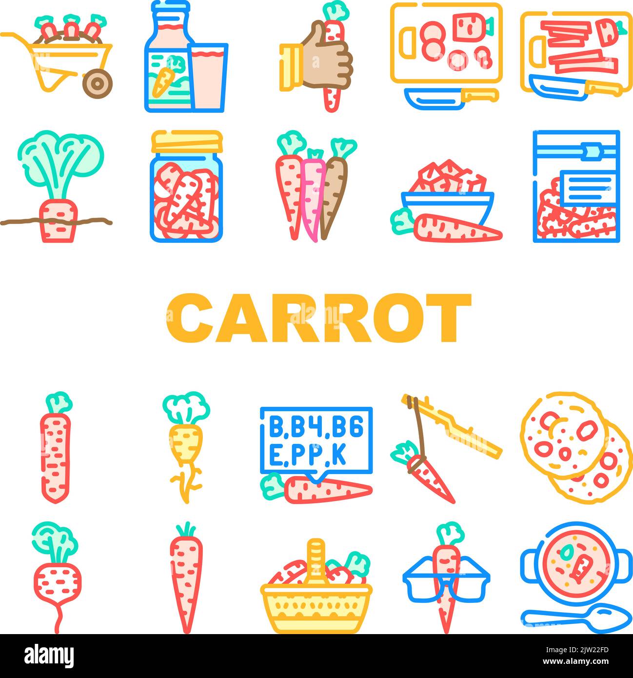 carrot vegetable orange food icons set vector Stock Vector Image & Art ...