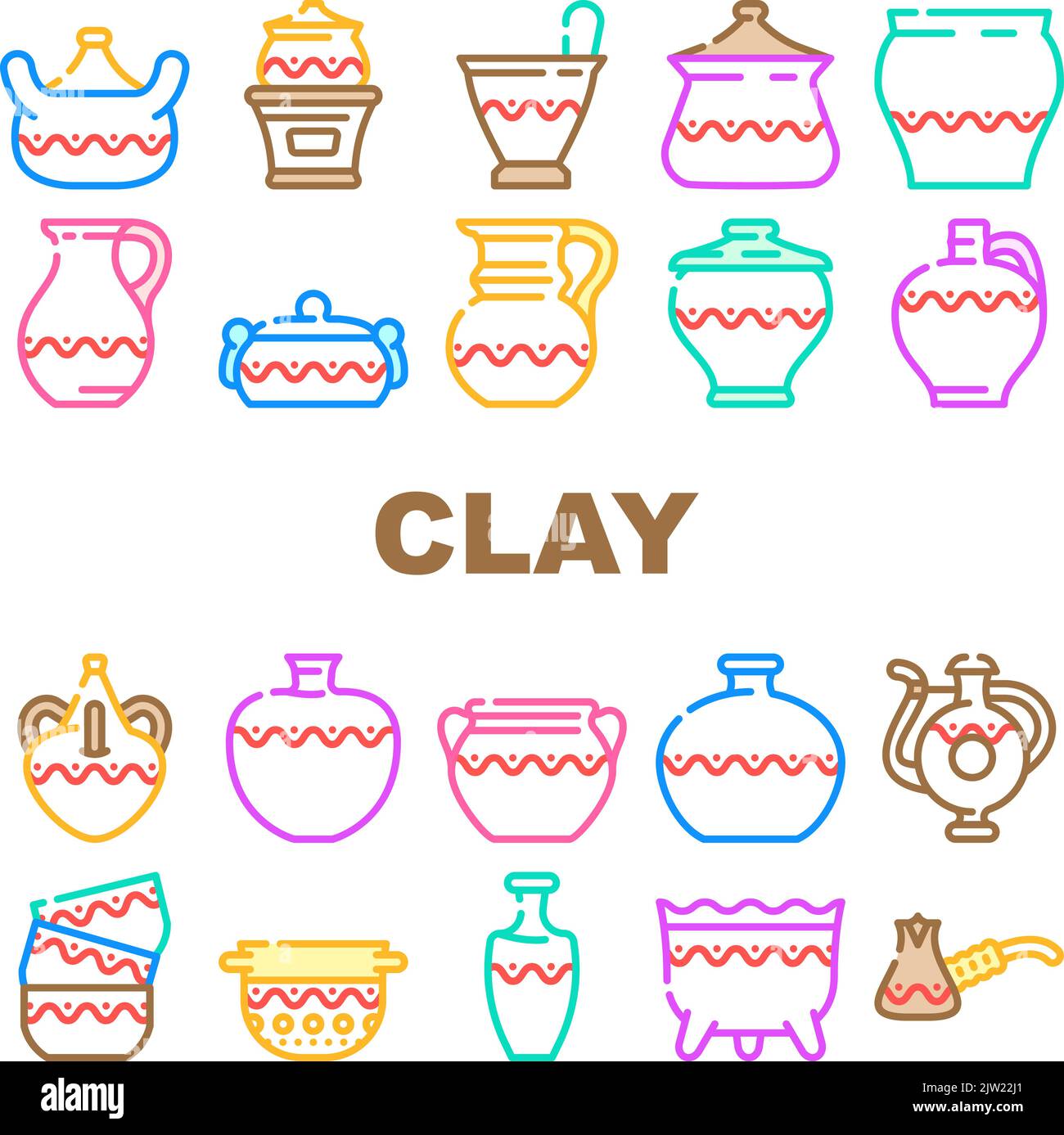 clay pot ceramic pottery bowl icons set vector Stock Vector Image & Art ...