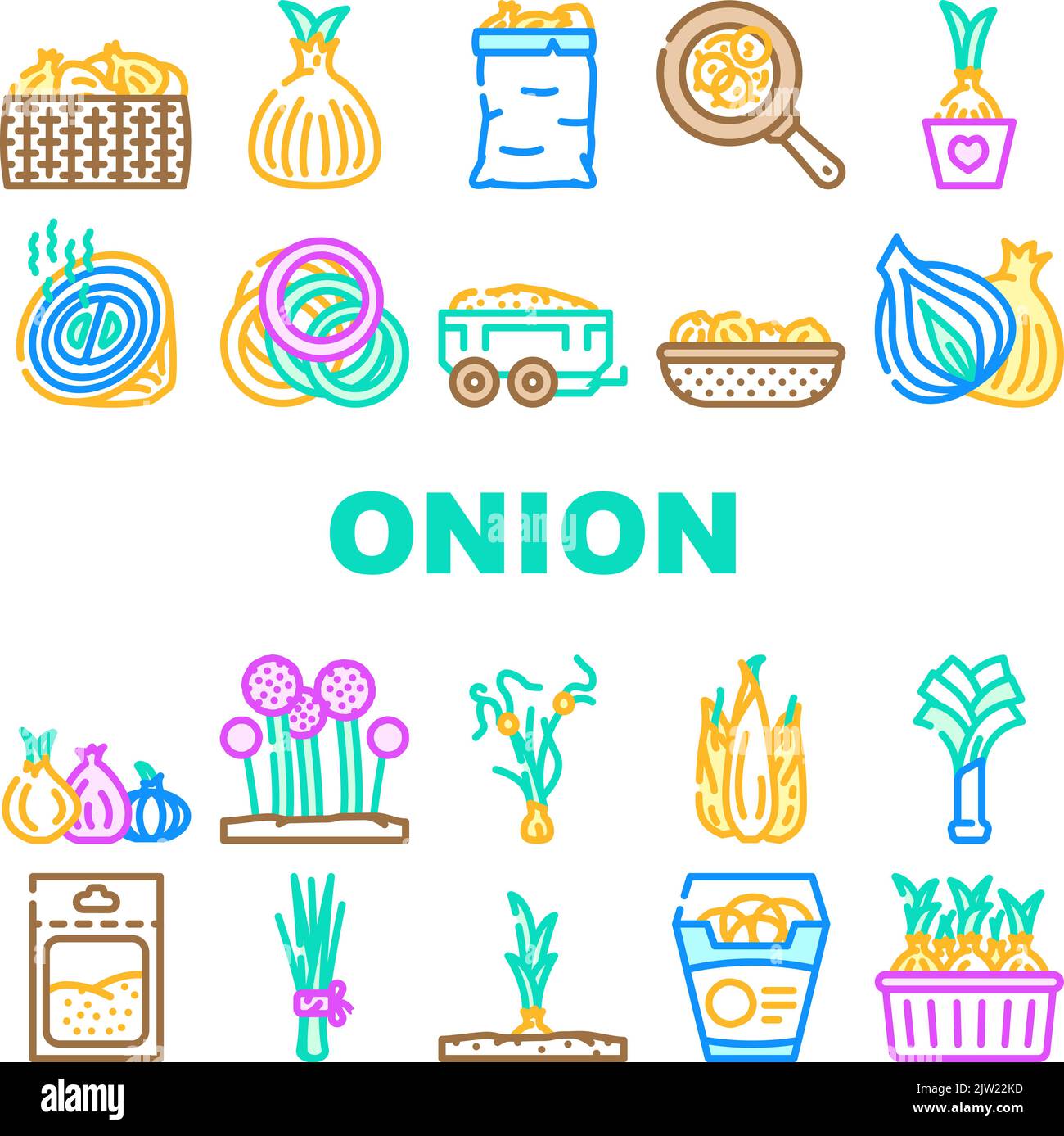 onion white red food vegetable icons set vector Stock Vector Image ...