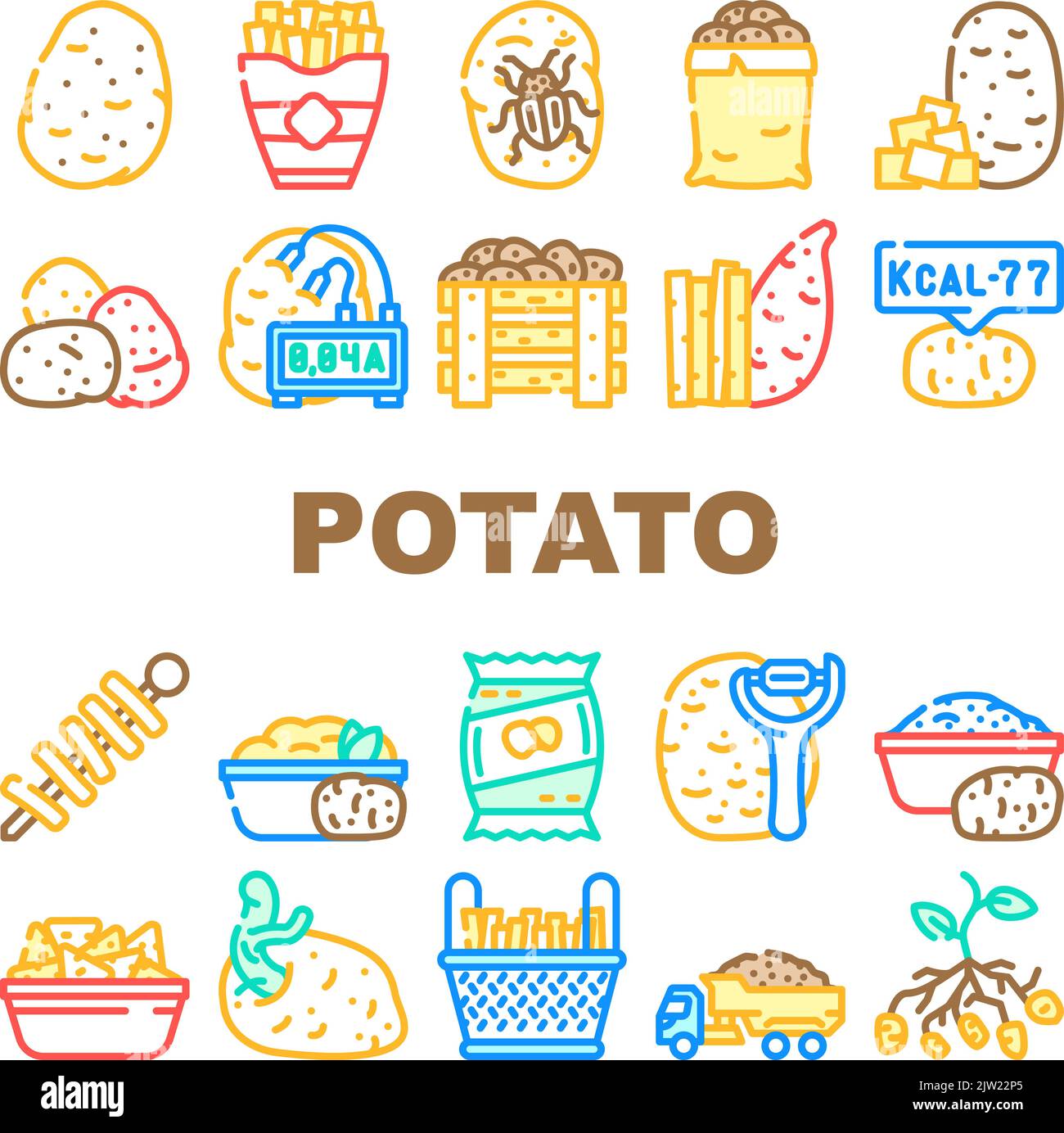 potato vegetable food fresh icons set vector Stock Vector Image & Art ...
