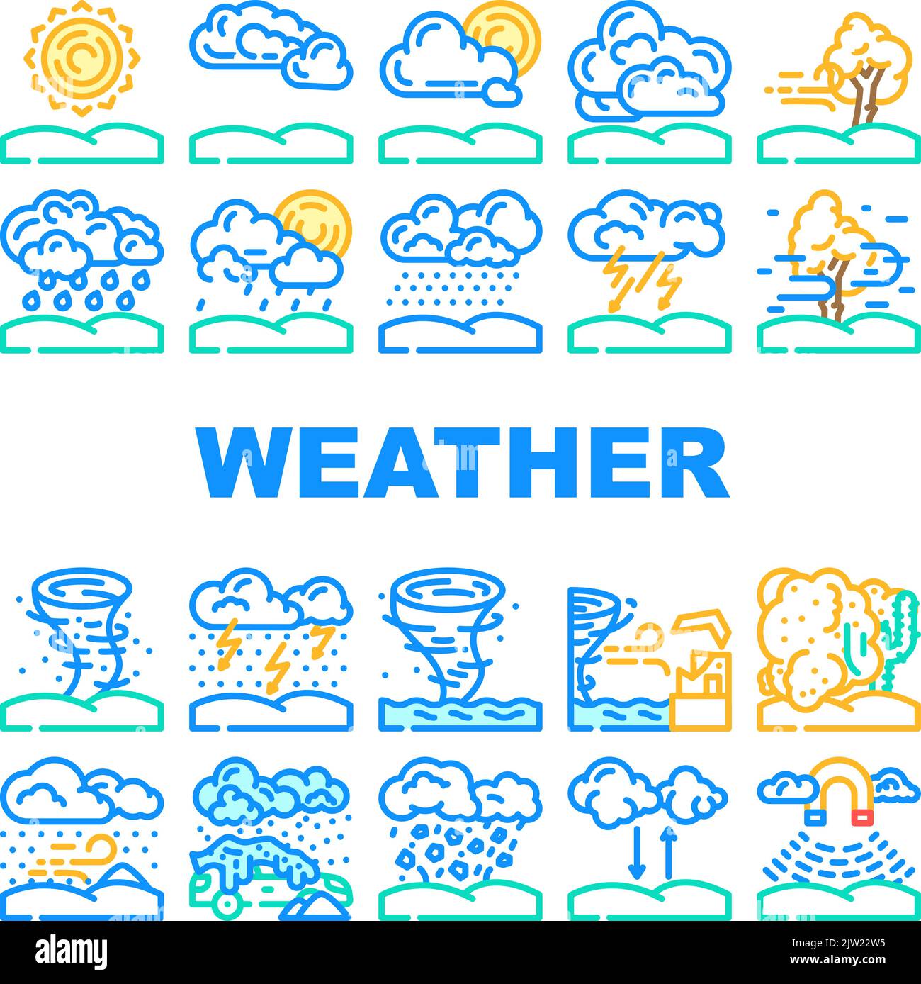 weather forecast rain sun cloud icons set vector Stock Vector Image ...