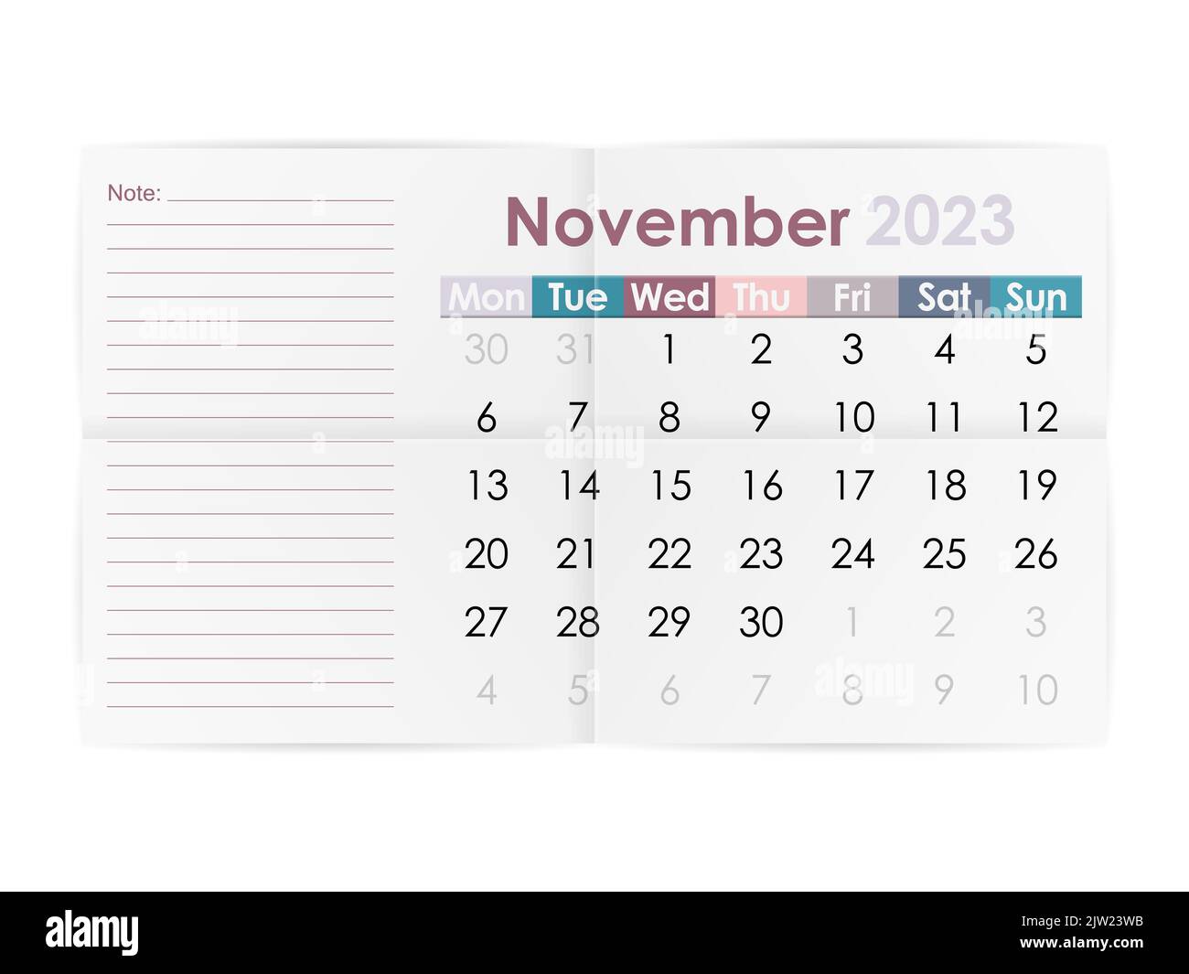 Calendar November 2023 on a white background. Vector illustration Stock ...
