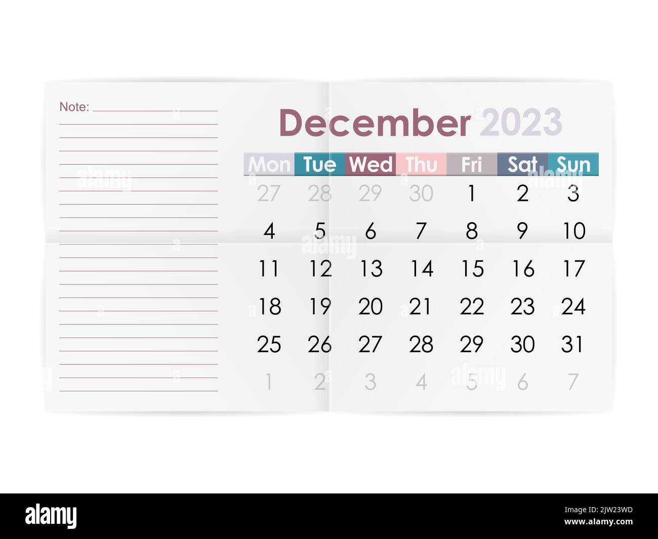 Calendar December 2023 on a white background. Vector illustration Stock ...