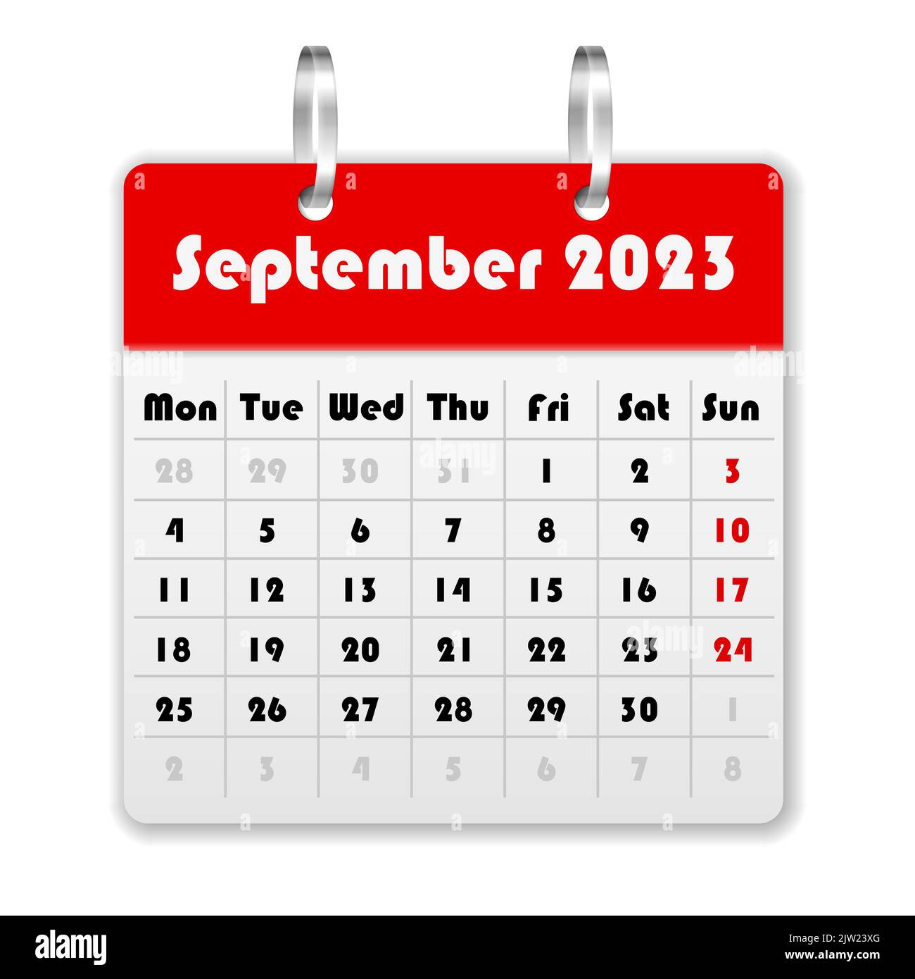 Calendar September 2023 on a white background. Vector illustration ...