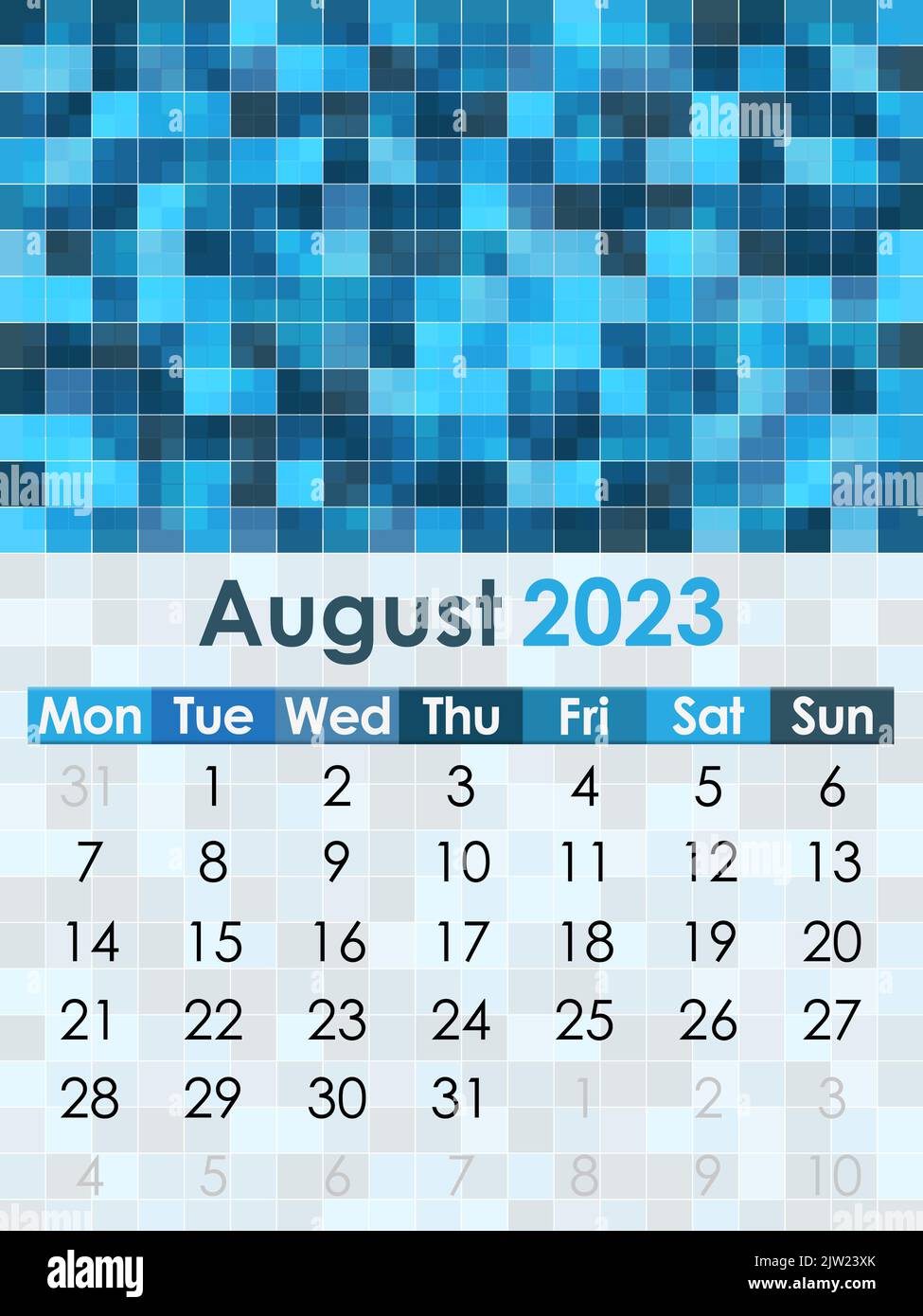 Calendar August 2023 on a white background. Vector illustration Stock ...