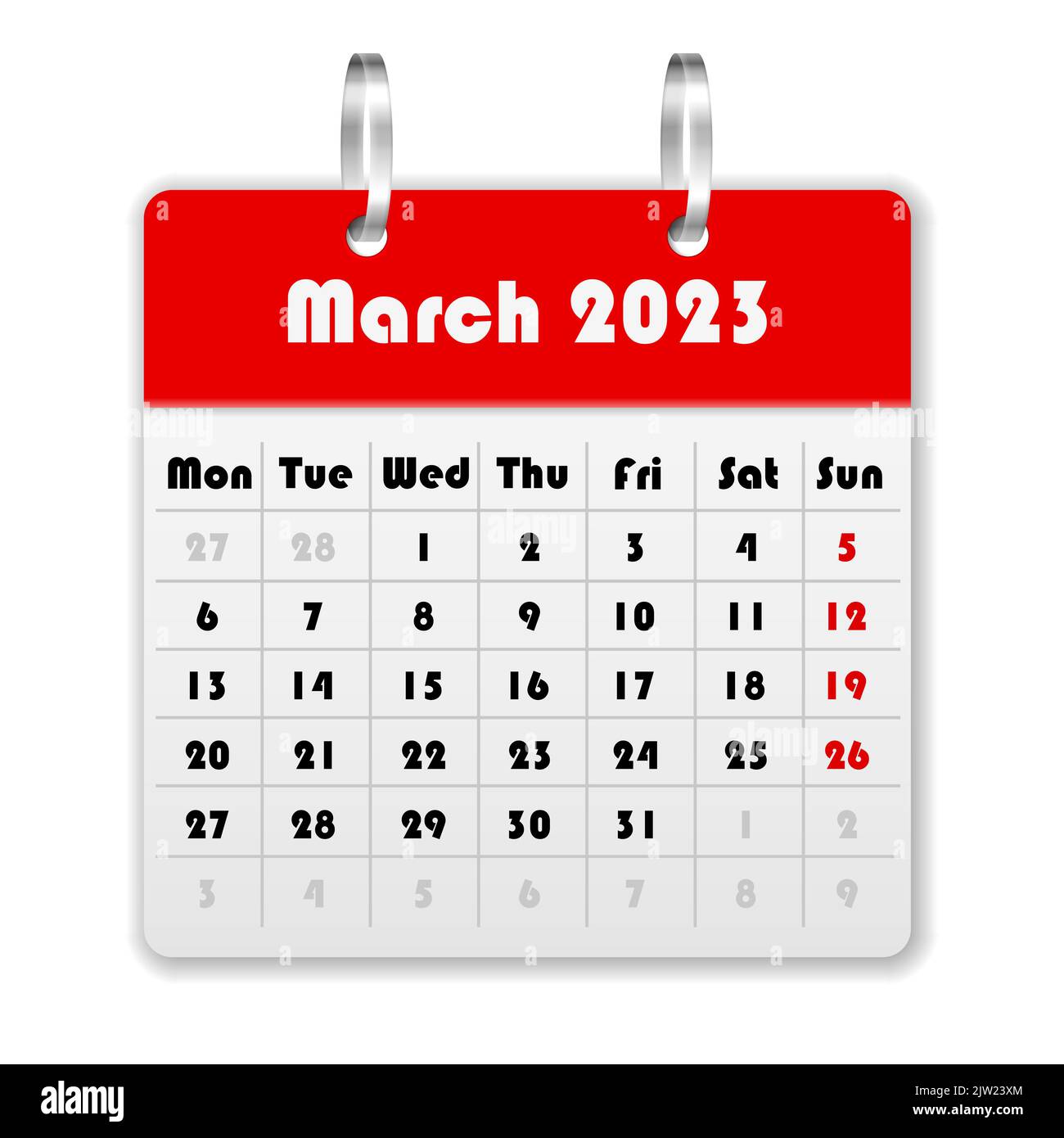 Calendar March 2023 on a white background. Vector illustration Stock ...