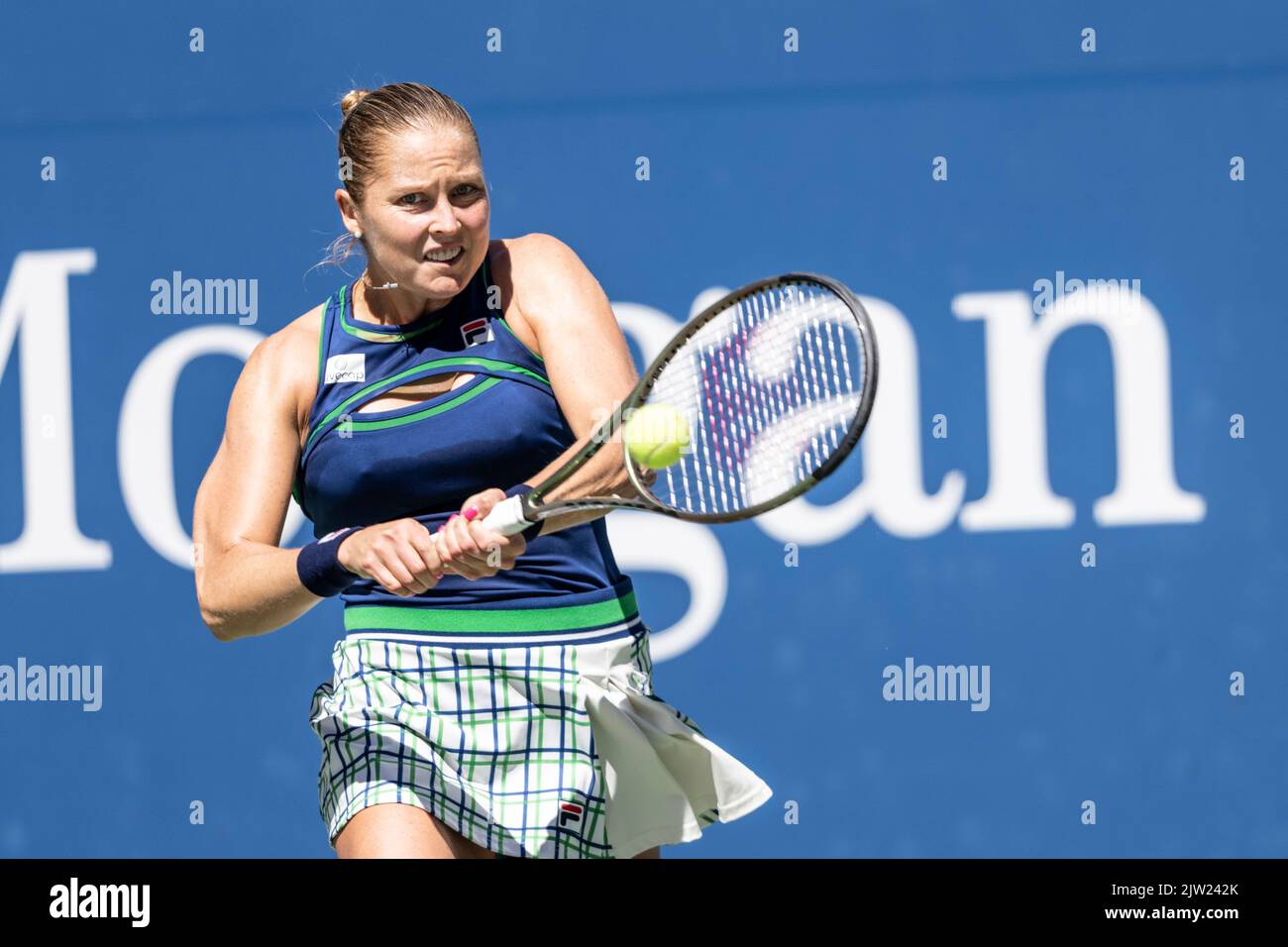 New York, NY - September 2, 2022: Shelby Rogers of USA return ball ...