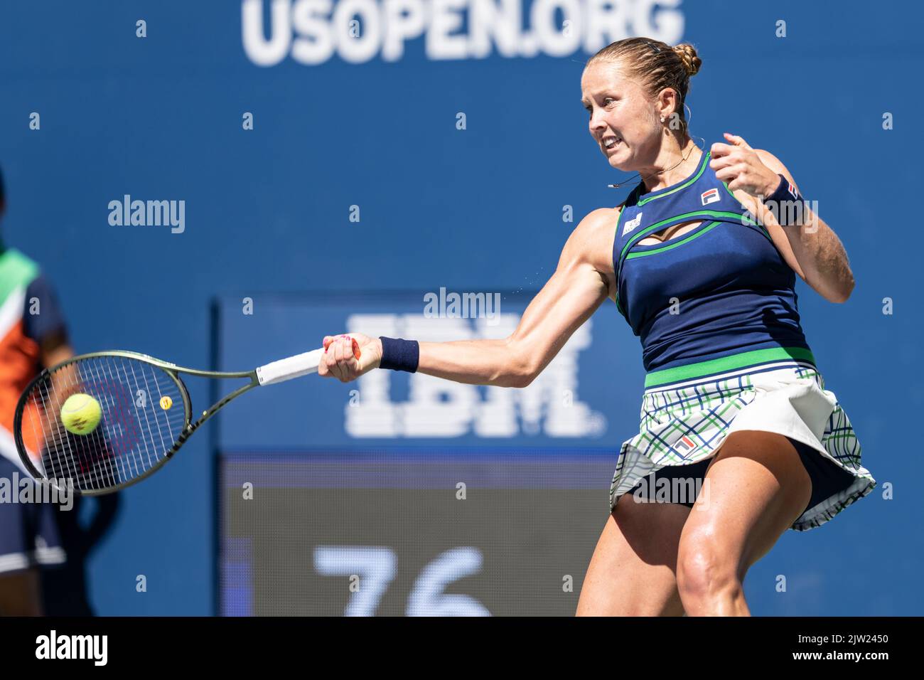 New York, NY - September 2, 2022: Shelby Rogers of USA return ball ...