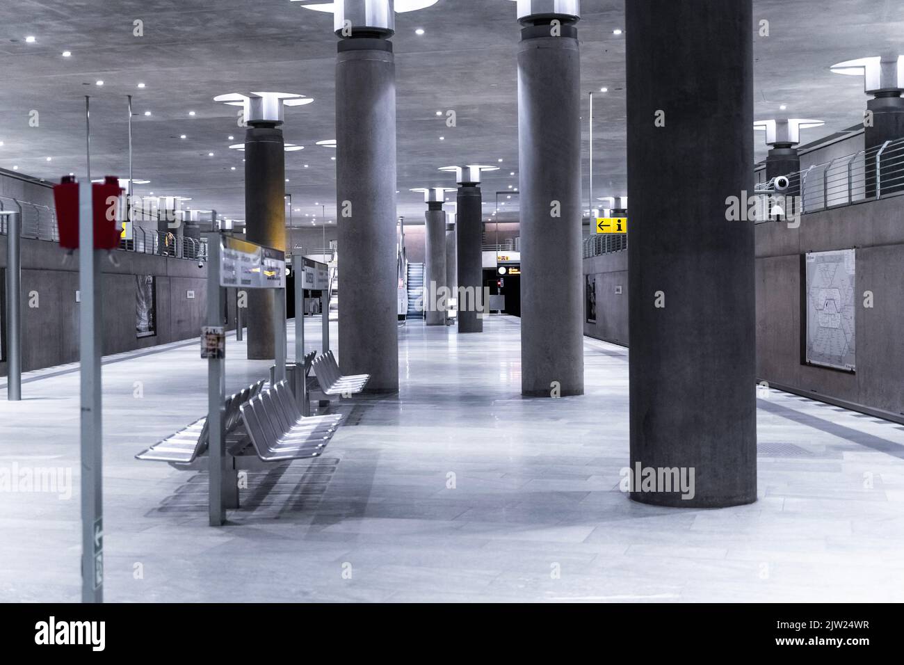 The Berlin subway station with black columns and white walls Stock ...