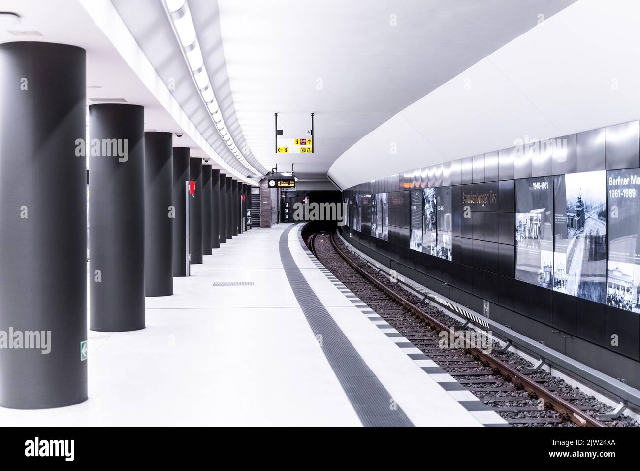 The Berlin subway station with black columns and white walls Stock ...