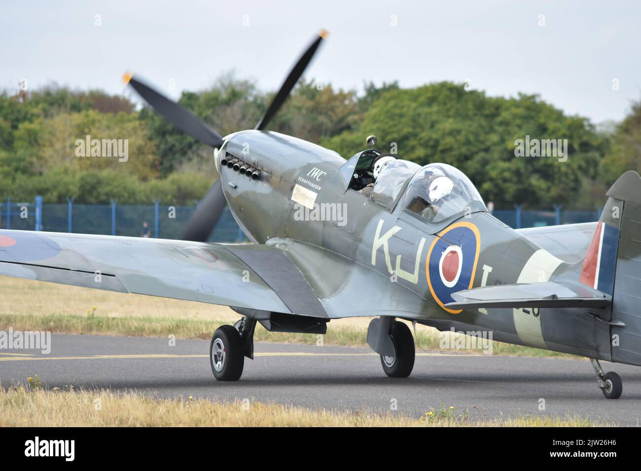 SM250 twin seat Spitfire taxiing on the runway of Solent airport ...