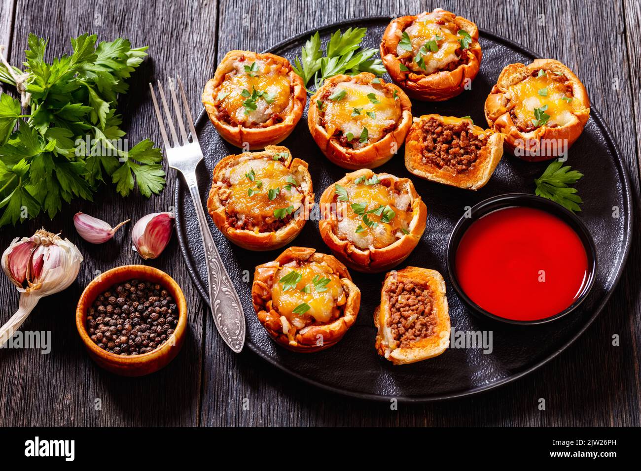 sloppy joe cups, hamburger bun cups with ground beef and onions tossed ...