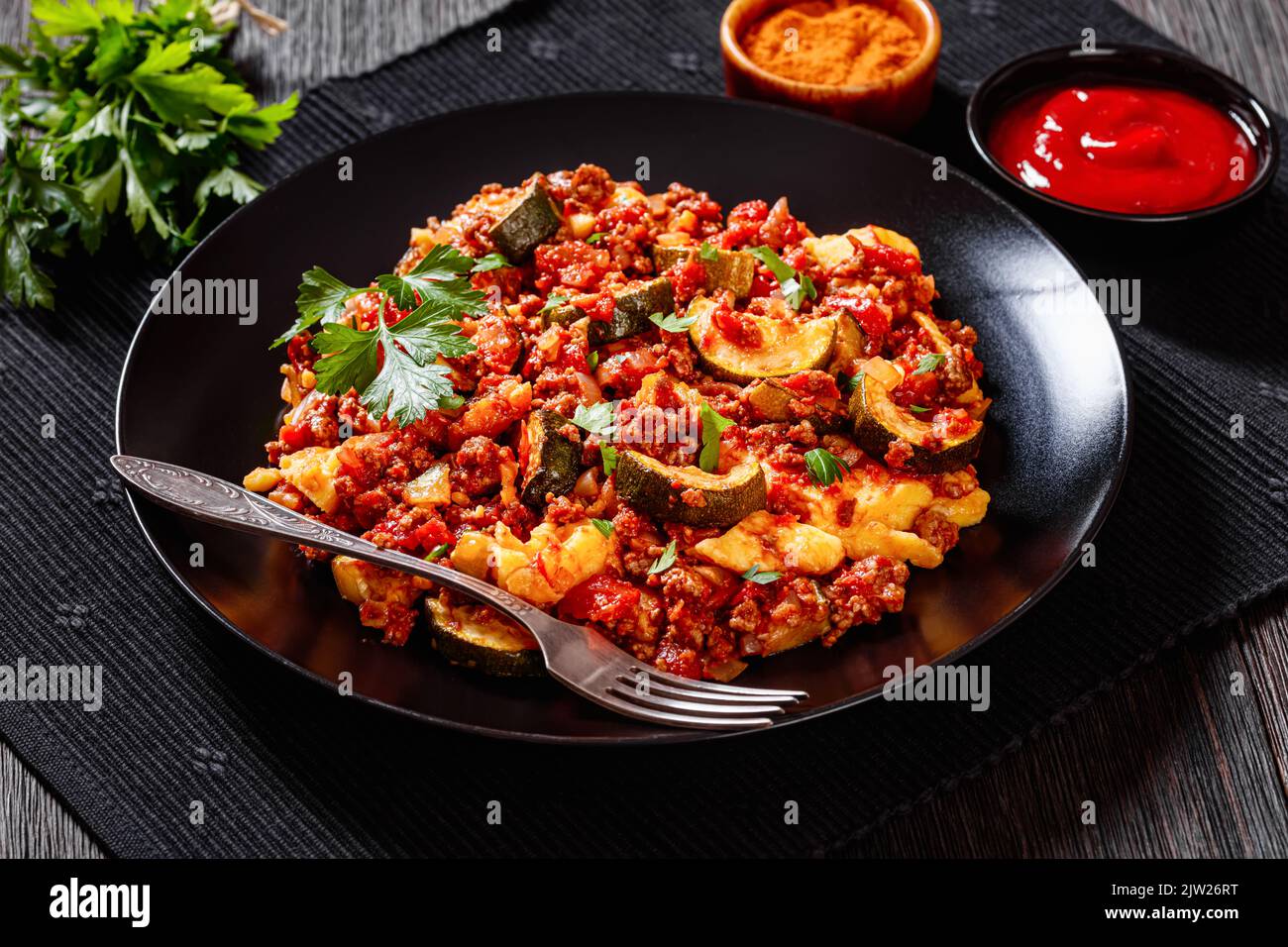 Polenta Ground beef Meat Casserole with zucchini and juicy meat tomato ...