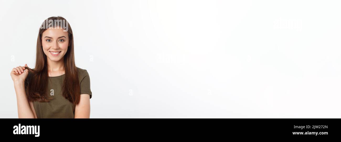 Close-up portrait of yong woman casual portrait in positive view, big ...