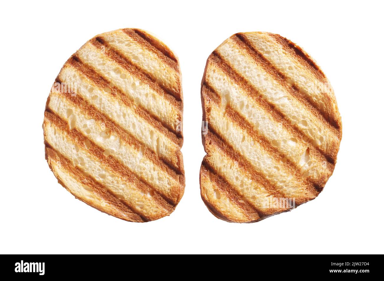 Slices of grilled toasted bread isolated on white background, top view ...