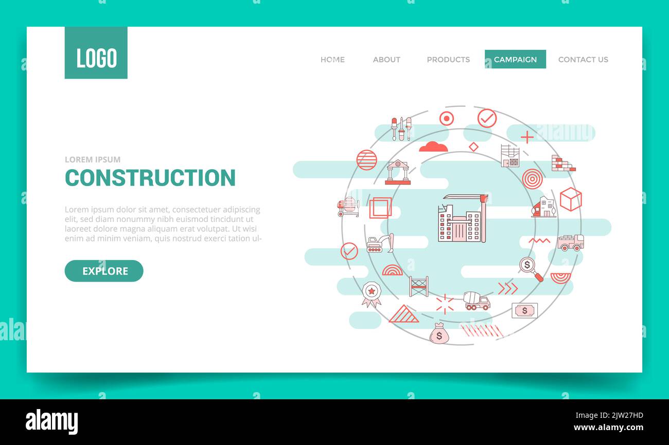 construction concept with circle icon for website template or landing page homepage vector ...