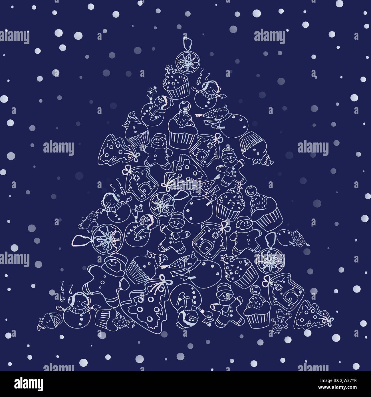 Vector hand drawn template. Christmas, winter doodle elements. Festive ...