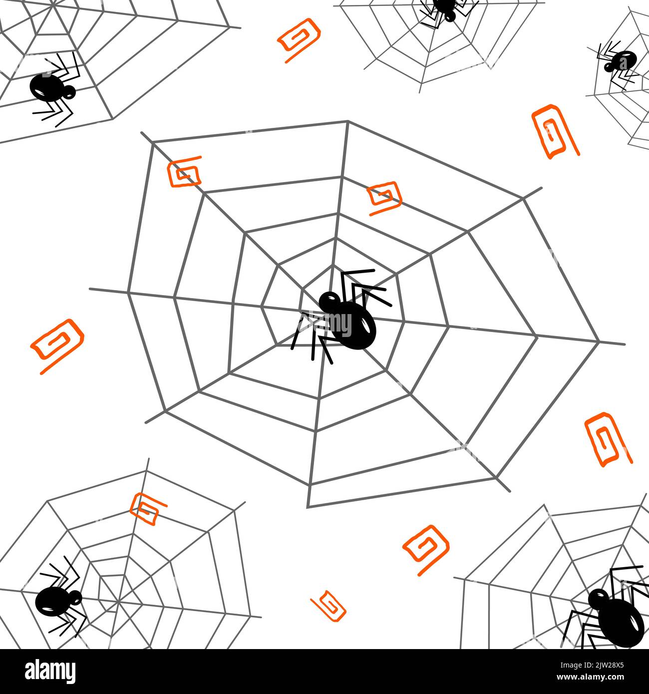 Halloween pattern with spiders, cobwebs and orange design elements ...