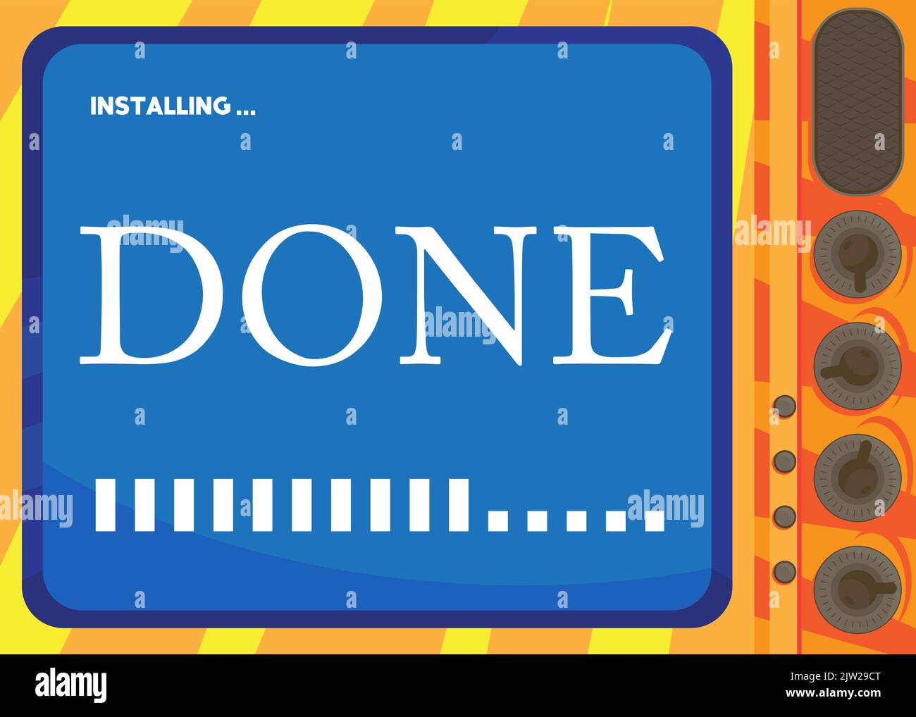 Cartoon Computer With the word Done. Message of a screen displaying an ...