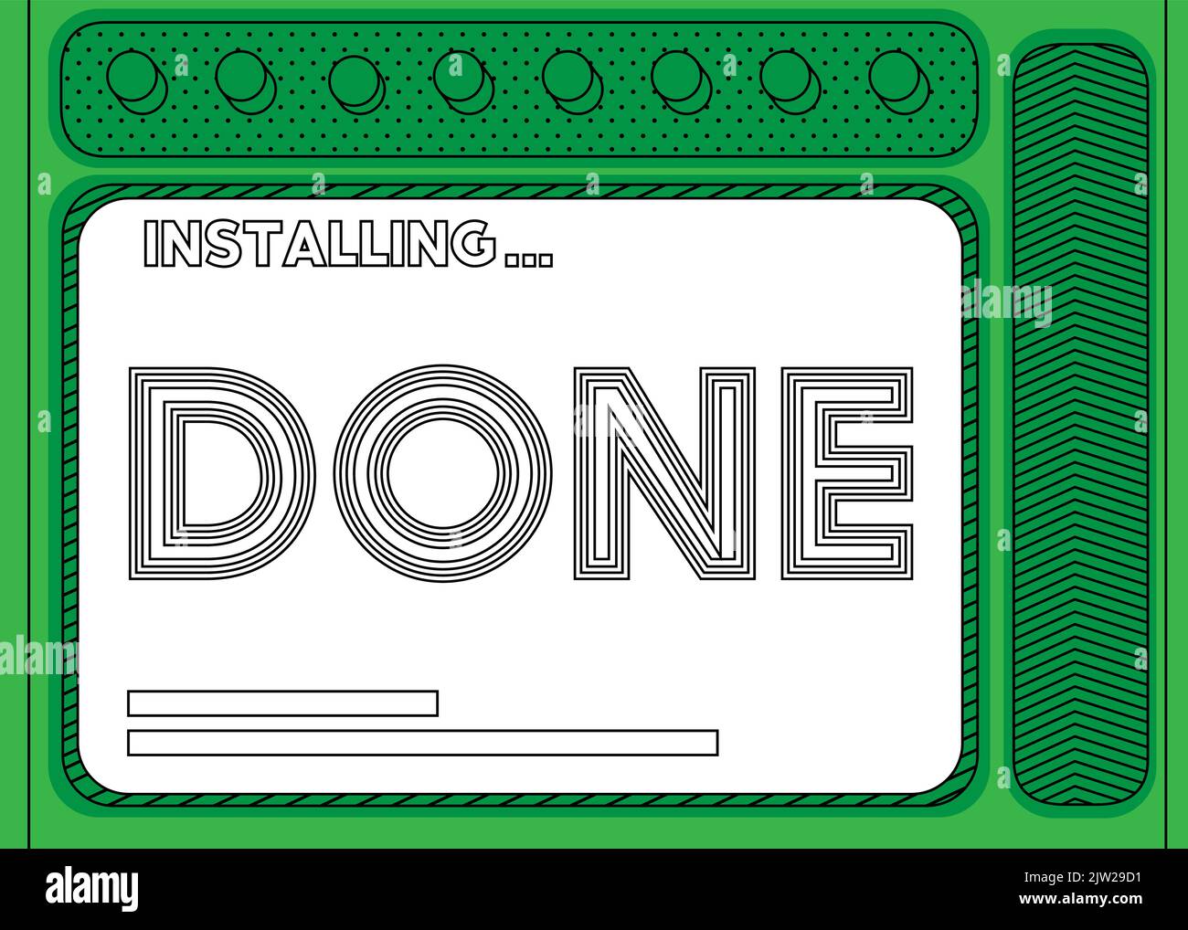 Cartoon Computer With the word Done. Message of a screen displaying an ...