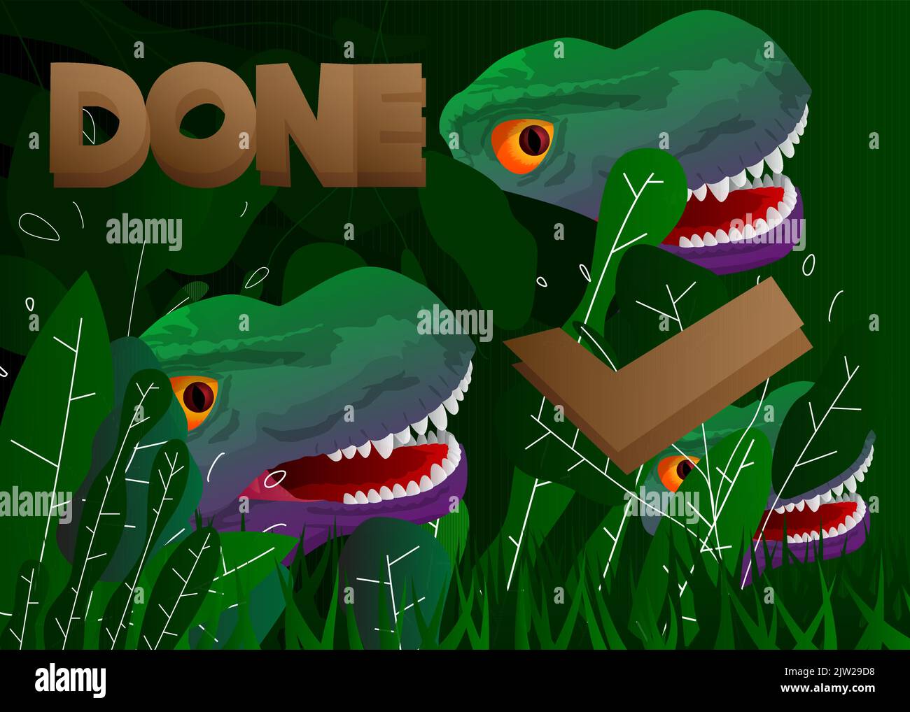 Dinosaur with speech bubble saying Done word. Tyrannosaurus Rex with ...