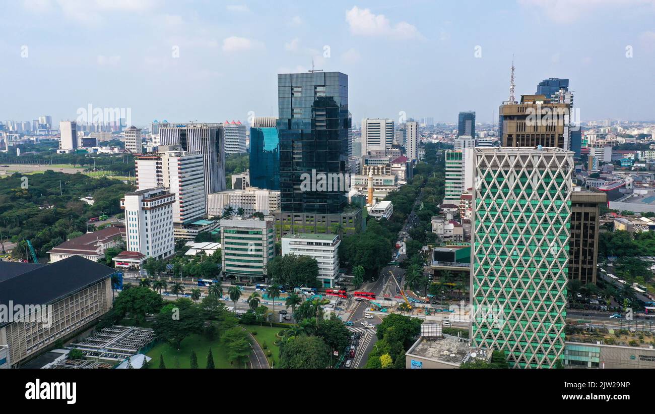 Aerial view of office buildings in Jakarta central business district ...
