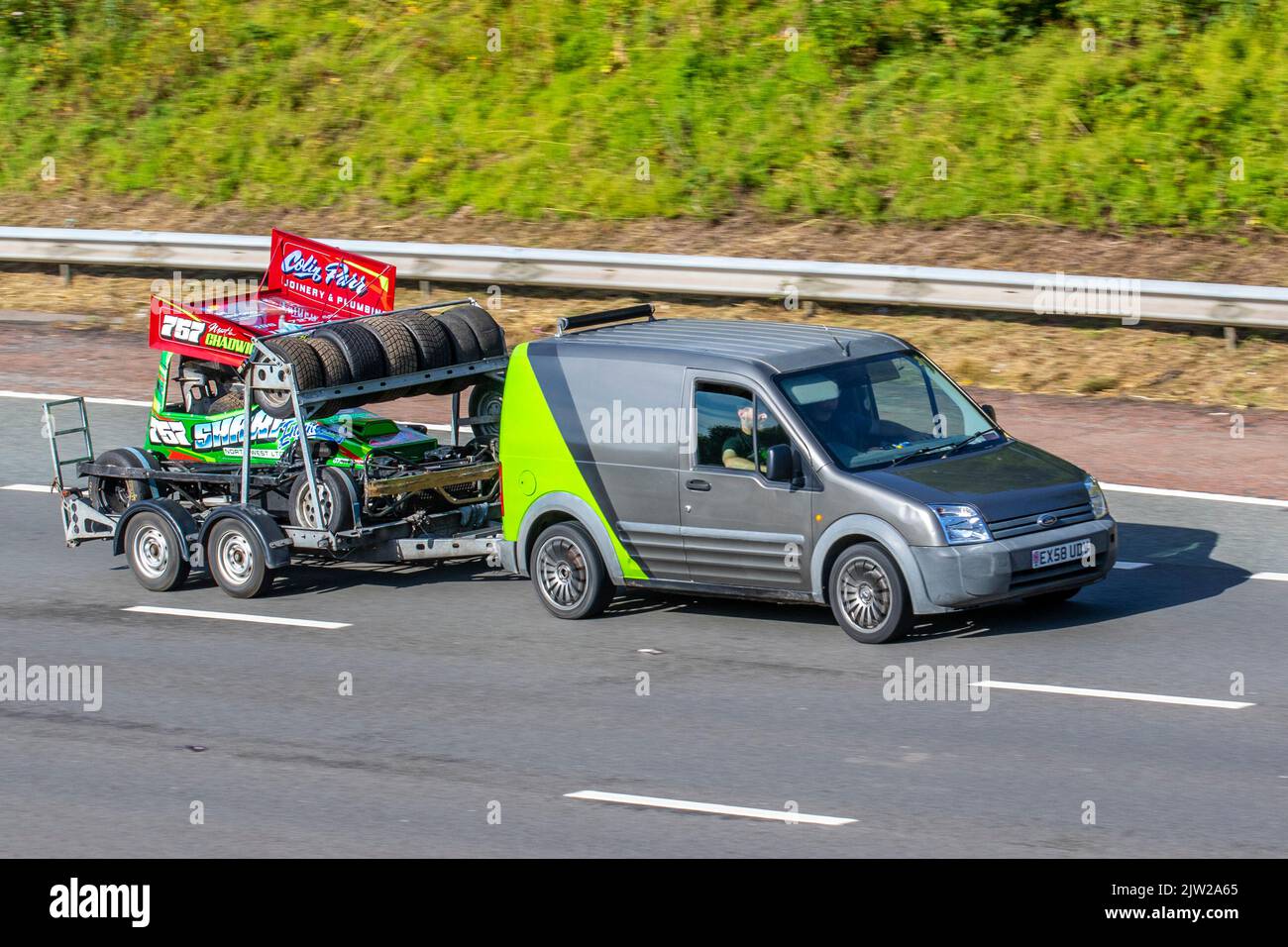 Colin Perry Joinery & Plumbing, No. 757 Stock car on a trailer being ...