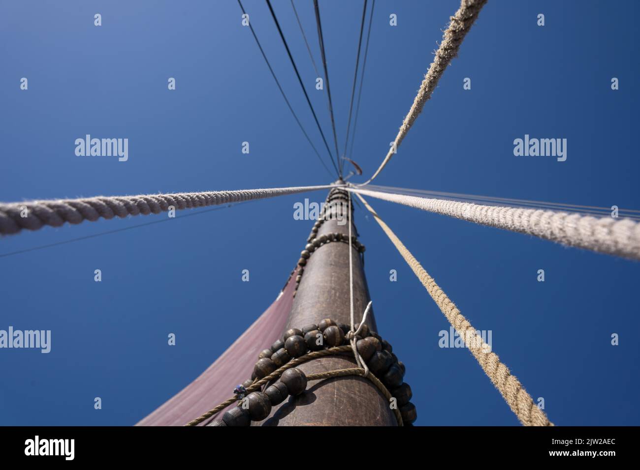 Mast of a historic sailing ship, Ijsselmeer, Netherlands Stock Photo ...