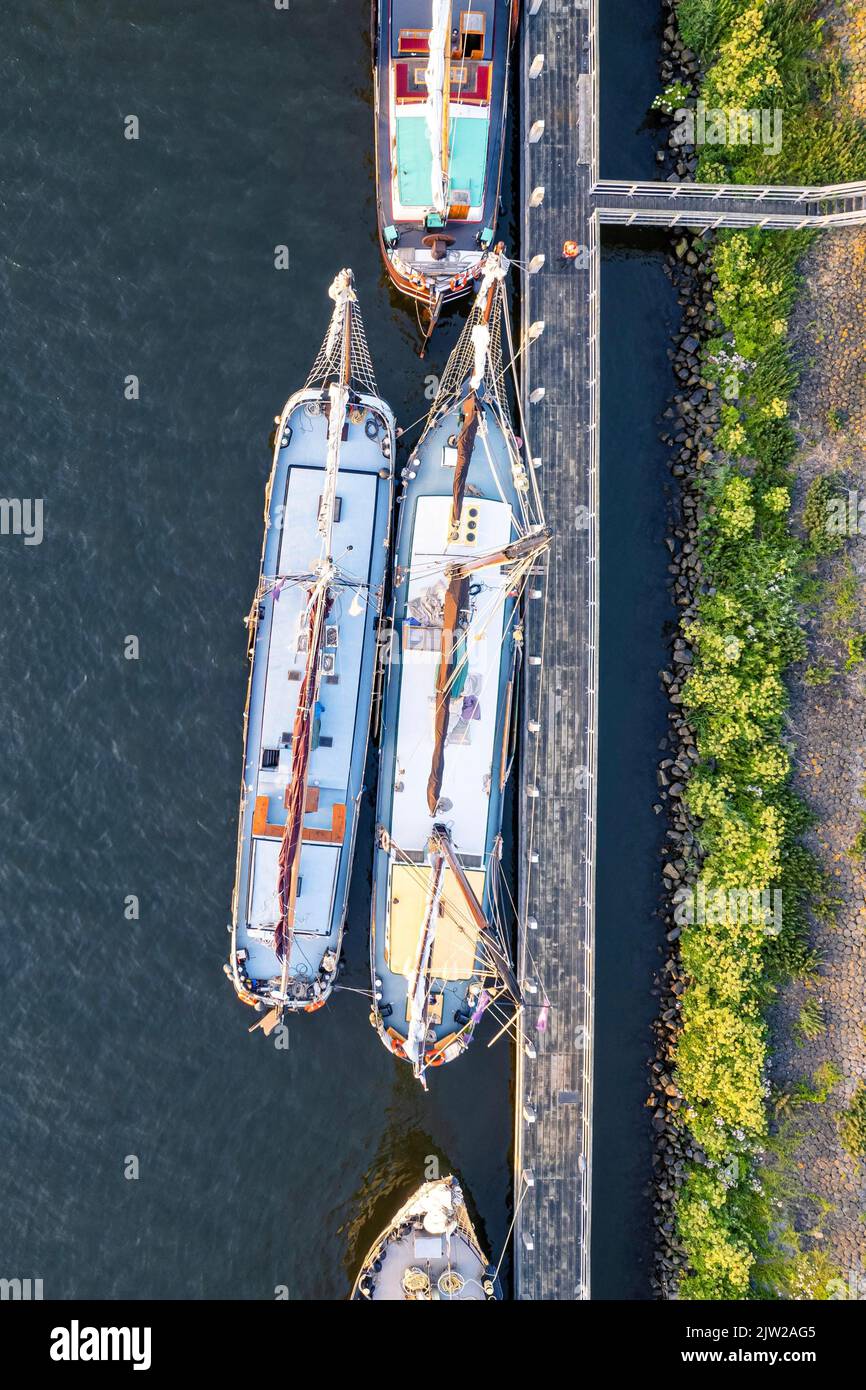 Bird's eye view of two sailing ships lying next to each other, Urk ...