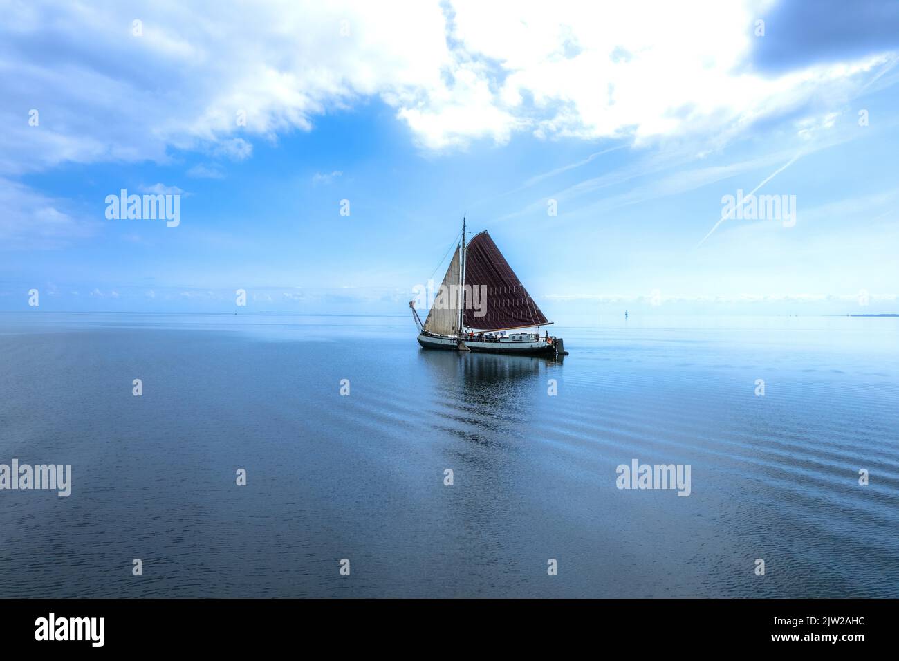 Historic sailing ship with red sails, Ijsselmeer, Netherlands Stock ...