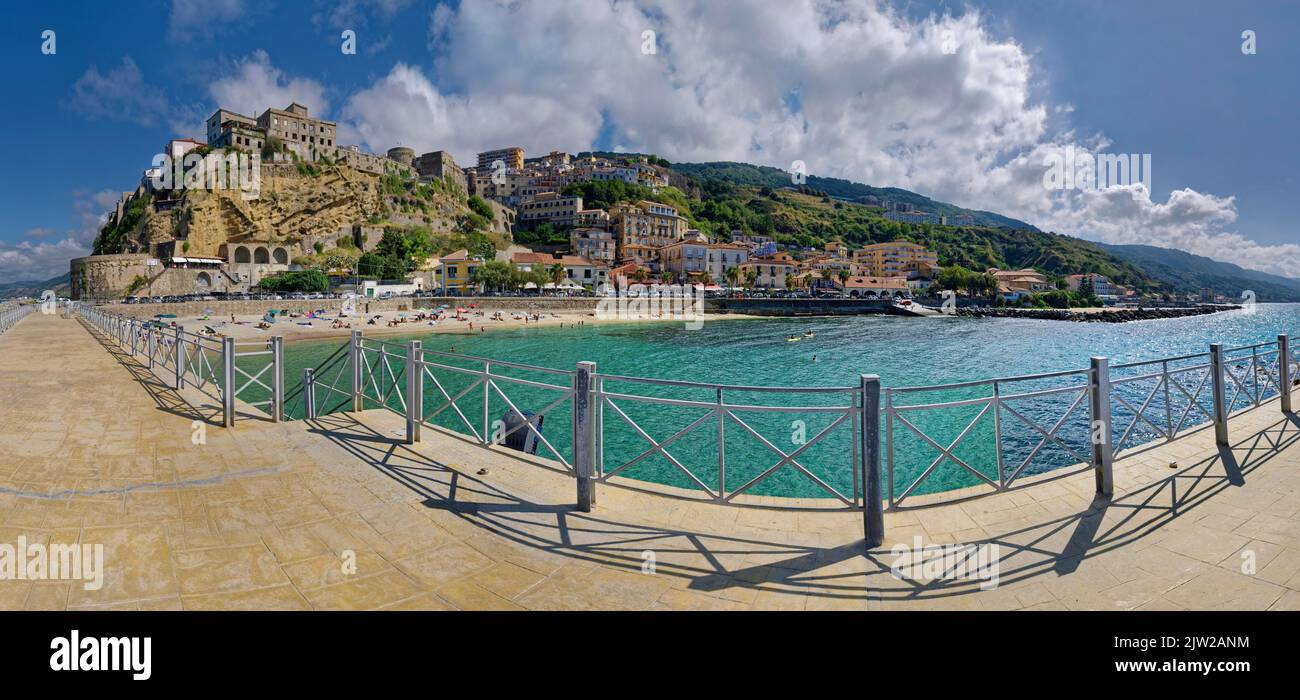 Panorama on the harbour promenade of Pizzo with town view and the ...