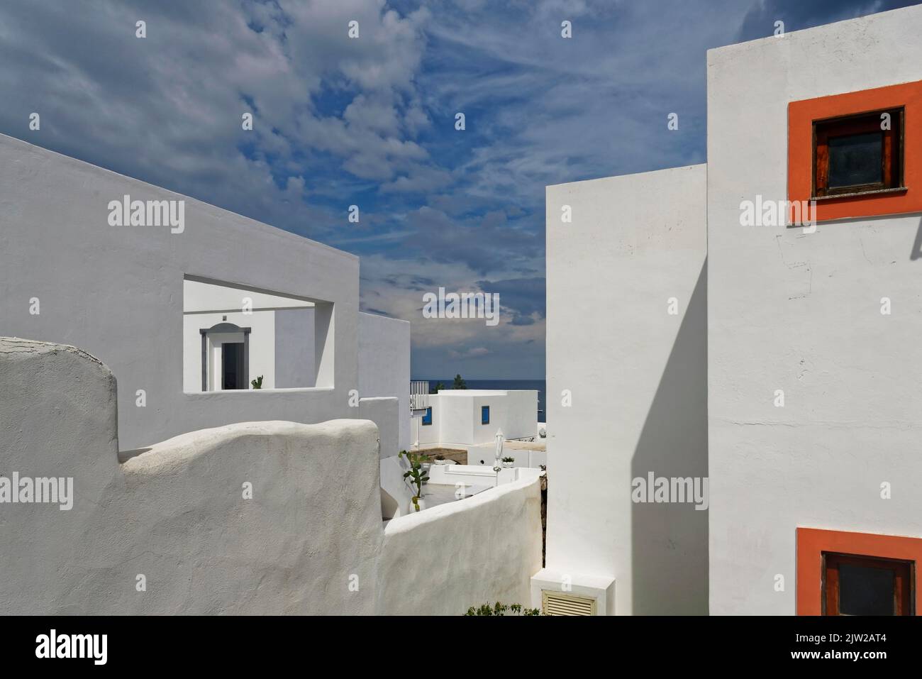 Cubic white painted houses and buildings, Panarea, Aeolian Islands ...