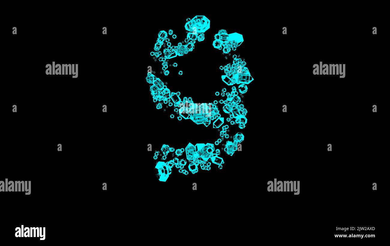 blue cartoon jewelry finest brilliants font - number 9, isolated ...