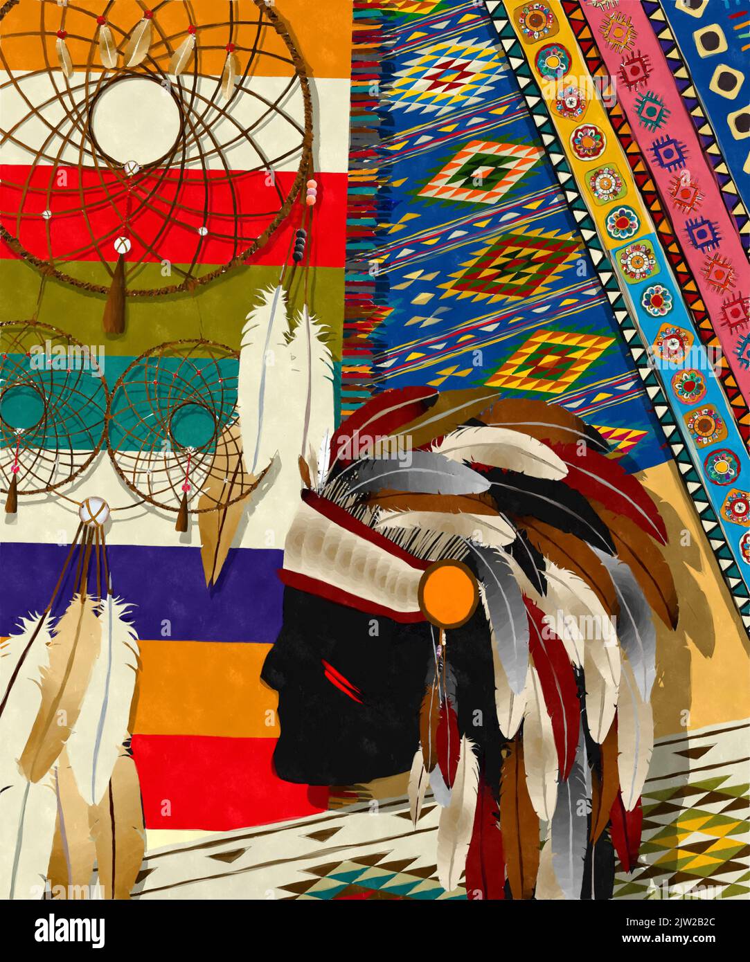 Watercolor style drawing native card Stock Photo - Alamy