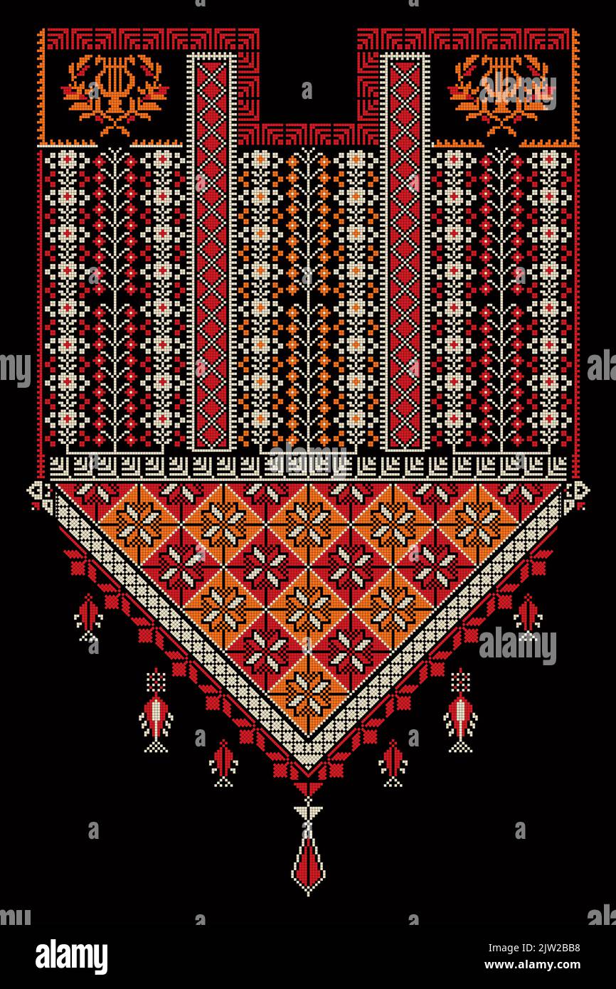 Embroidery vector Tatreez template, Palestinian fashion neck ornament ...